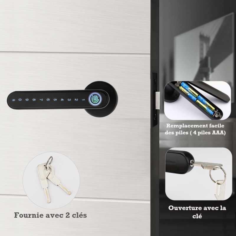 Poignée connectée à codes pour serrure de porte
