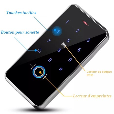 Digicode à lecteur d'empreinte et badge étanche pose en extérieur